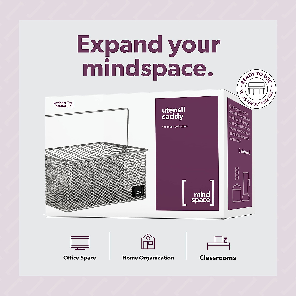 Mindspace Utensil Holder, Kitchen Condiment Organizer and Flatware Utensil Caddy | The Mesh Collection, Silver