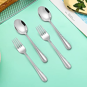LIANYU 10-Piece Children Silverware Set, Kids Forks and Spoons Silverware Set, Stainless Steel Toddler Utensils Flatware Set, Child Cutlery Set for Home Preschools, Dishwasher Safe