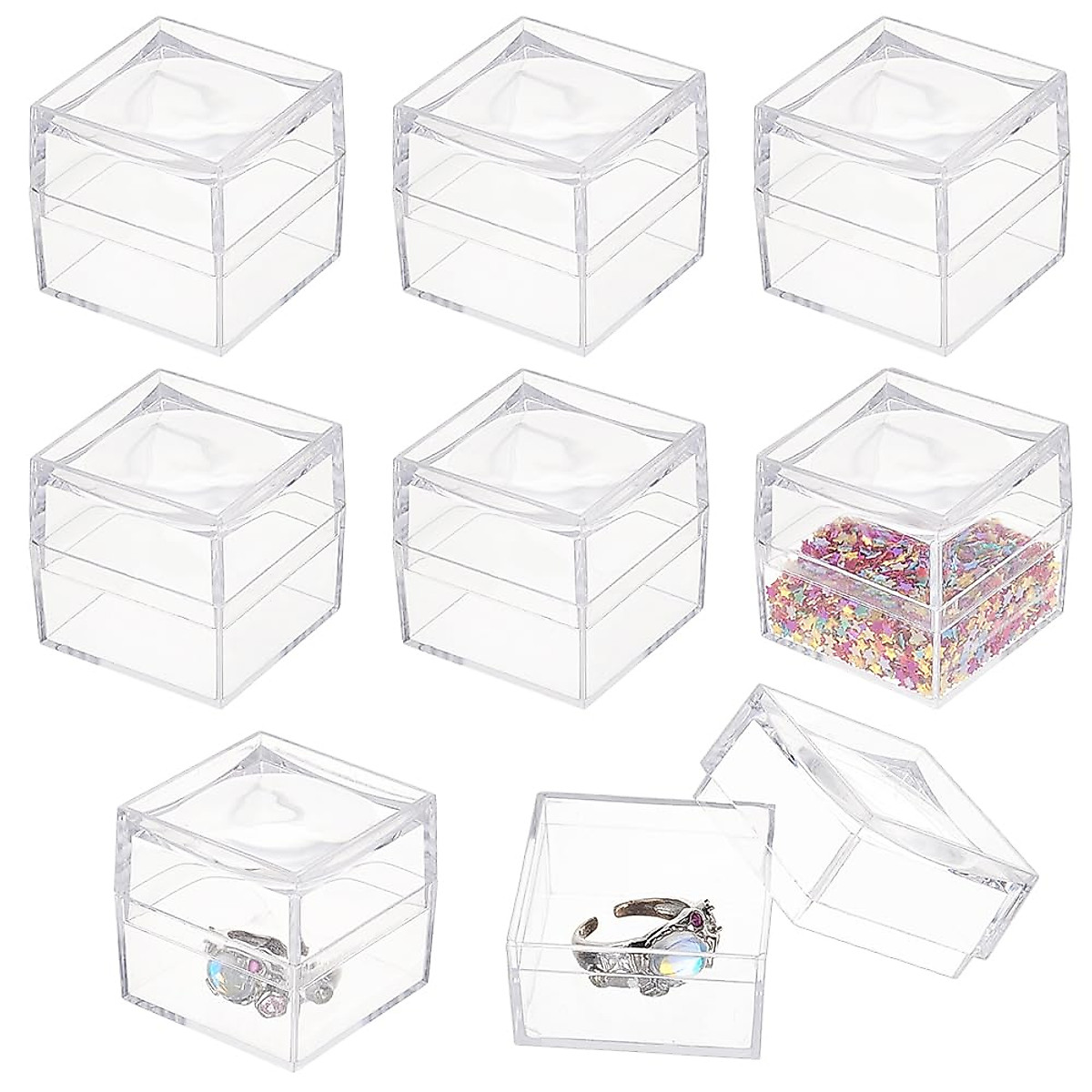 BENECREAT 10pcs 1.57x1.57 Inch Magnifier Box, Clear Square Magnifier Case Acrylic Display Box for Jewellery Display, Insect Observation, Crafting