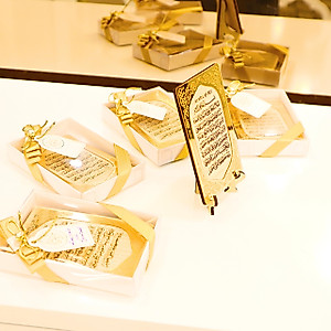 Pack of 10 Personalized Ayatul Kursi Islamic Party Favors Gifts, Ayatul Kursi Muslim Wedding Gifts Engraved on a Brown Wooden Plate Decorated with Golden Acrylic Frame (Brown Wood)