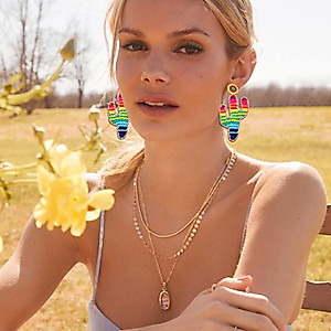 Cinco De Mayo Fiesta Earrings Boho Beaded Cactus Drop Earrings Rhinestone Cactus Earrings Rainbow Beaded Earrings Pride Earrings for Men Jewelry (Cactus)