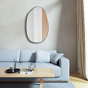 Manocorro Irregular Wall Mirror, Asymmetrical Mirro, Large Wall Mounted Black Framed Bathroom Mirror, Unique Vanity Mirror, Irregular Dressing Mirror for Bedroom Living Room Entryway, 33.5'' x 20.5''