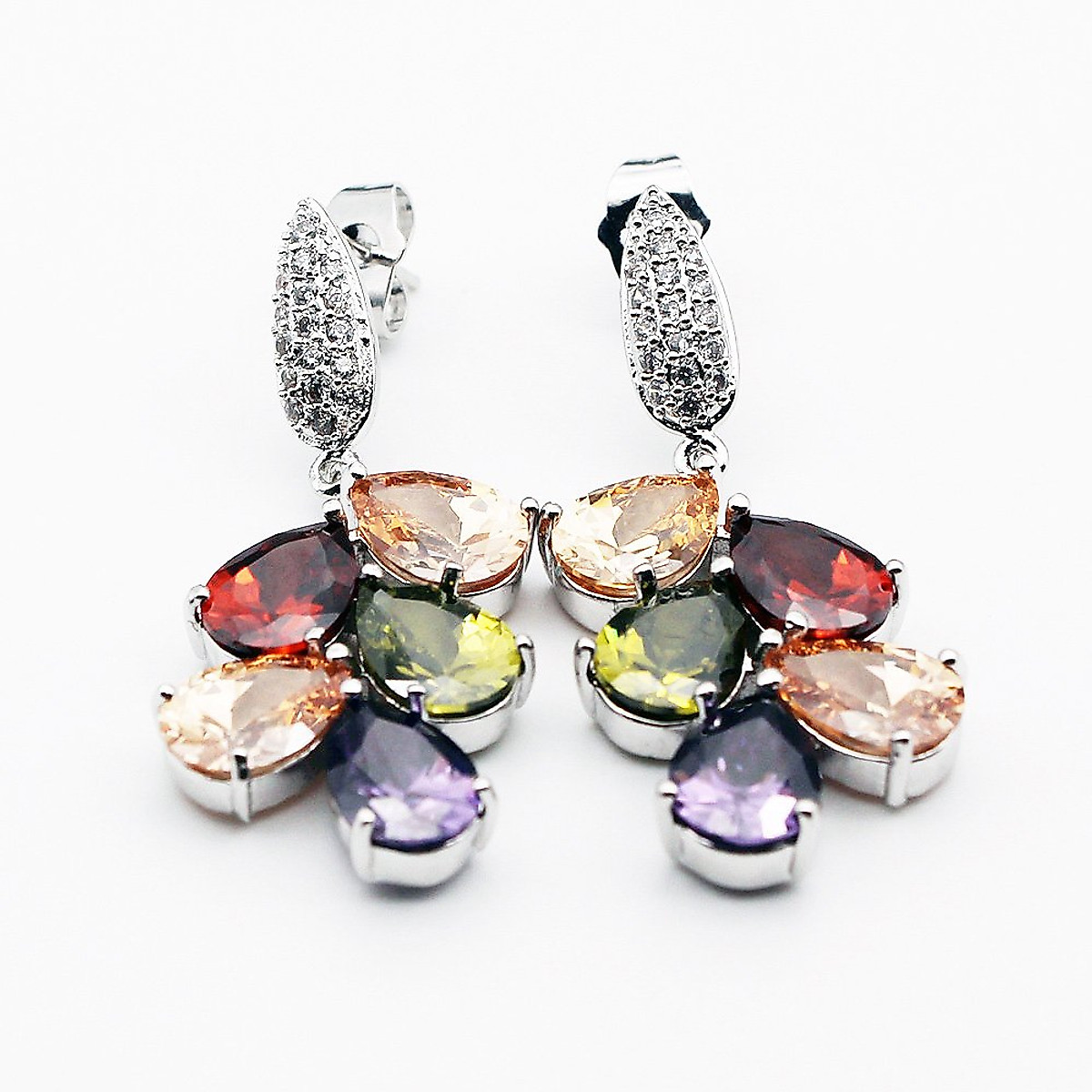 Earring for Women, Classic Multi Gemstones Silver Plated Earring with Amethyst Garnet Morganite Peridot Women Jewelry (Silver)