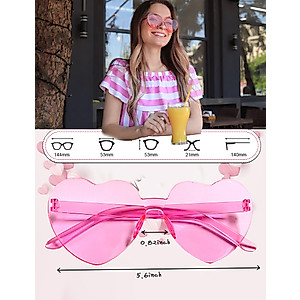 MIUSKATL 18 Pairs Heart Sunglasses, Rimless Heart Shaped Sunglasses Pack, Bulk Heart Sunglasses for Women, Colored Party glasses (Pink)