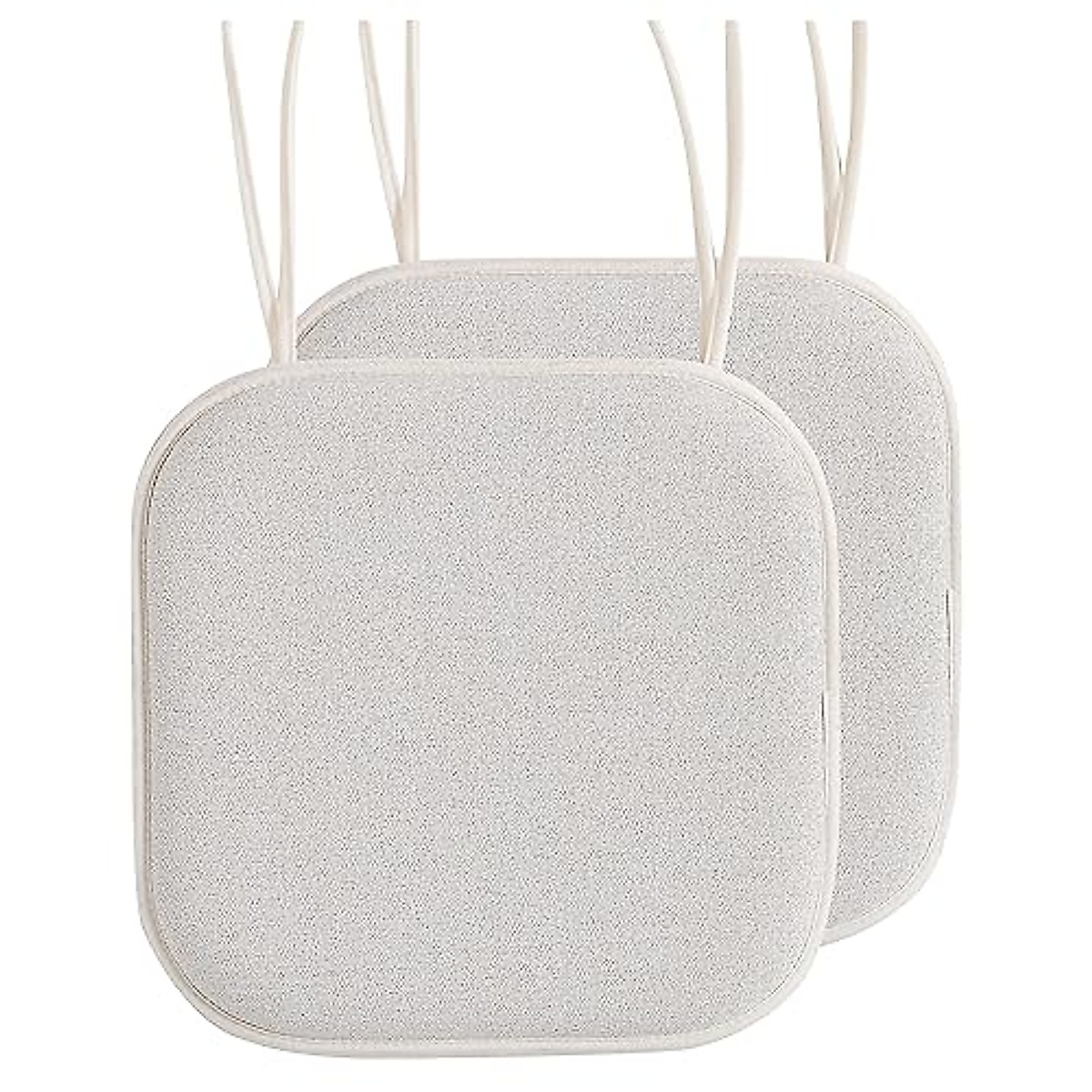 Elegant Comfort 2 Pack Chair Cushion Covers - Skid-Proof Rubber Backing - 16 x 16 Inch - Thick Dining Square Shape Seat Covers - Comfortable Textured Chair Pads with Ties - Thatch Pattern, Cream