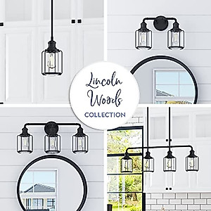 Prominence Home Lincoln Woods 1 Light Matte Black Industrial Pendant Light with Cage and Clear Glass