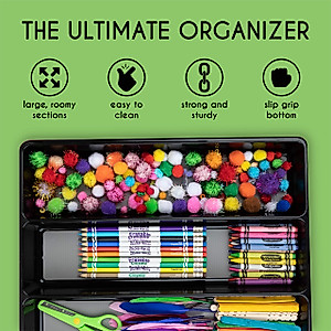 LIVORINI Kitchen Utensils Organizer | Utensil Tray Holder | Large Non-Slip Cutlery Drawer Organizer, 3 Compartment Multi-Purpose Home Organization, Black Utensil Organizer