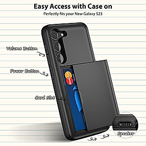 Jiunai Samsung S23 Case, Galaxy S23 Case Wallet Cover Credit Card IDs Cash Holder Shell Sliding Pocket Dual Layer Hard PC Soft Rubber Bumper Phone Cases for Samsung Galaxy S23 5G 6.1'' 2023 Black