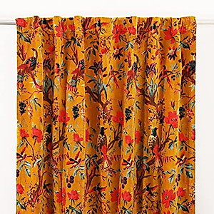 Velvet Curtains, Luxury Drapes for Living & Bedroom Curtains, Many Color Velvet Curtains, Boho Custom Curtains Window Treatments Panels, Floral & Bird (1, Yellow, 47 W X 84 L)