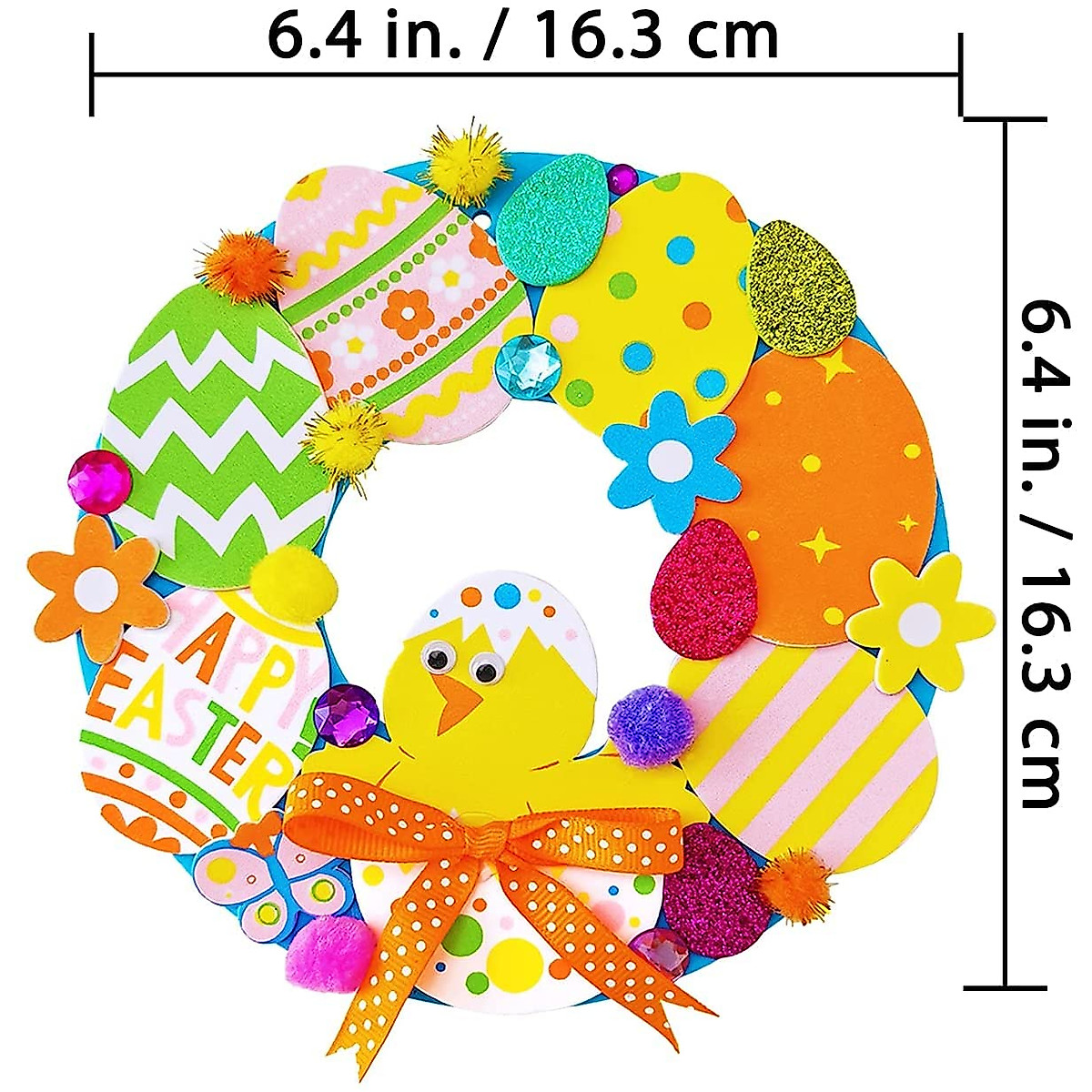 12 Sets Easter Wreath Signs Decorations DIY Foam Easter Craft Kits Easter Eggs Bunny Chick Foam Stickers Pom-Poms Googly Eyes for Kids Classroom Home Activity Art Project Gift Easter Front Door Décor