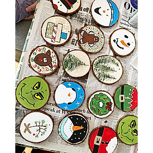 Natural Wood Slices 30 Pcs 3.5-4 Inches Craft Unfinished Wood Kit Predrilled Wooden Rounds with Bark, Wood Circles with Hole, Wood Slices for Crafts Ideal for DIY Projects, Christmas Ornaments