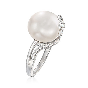 Ross-Simons 12-12.5mm Cultured Pearl Ring With Diamond Accents in Sterling Silver. Size 6