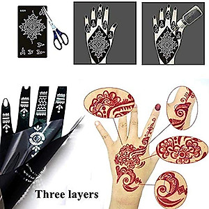 Xmasir Pack of 24 Sheets Henna Tattoo Stencil Kit/Temporary Tattoo Templates,Self-Adhesive Indian Arabian Tattoo Sticker for Body Paint New Designs