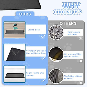 Large Silicone Cat Litter Mat: Easy to Clean Cat Litter Mat Soft and Waterproof Litter Box Mat (22"X34"- Black)