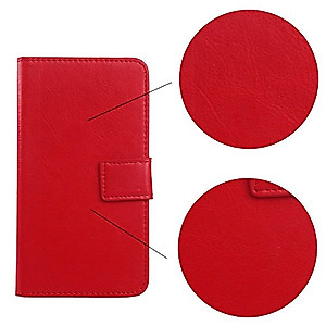Cheshaoping Color Design PU Wallet Flip Leather with Card Slots Cover Skin Protection Case Shell for Emporia Happy E30 1.8" (Red)