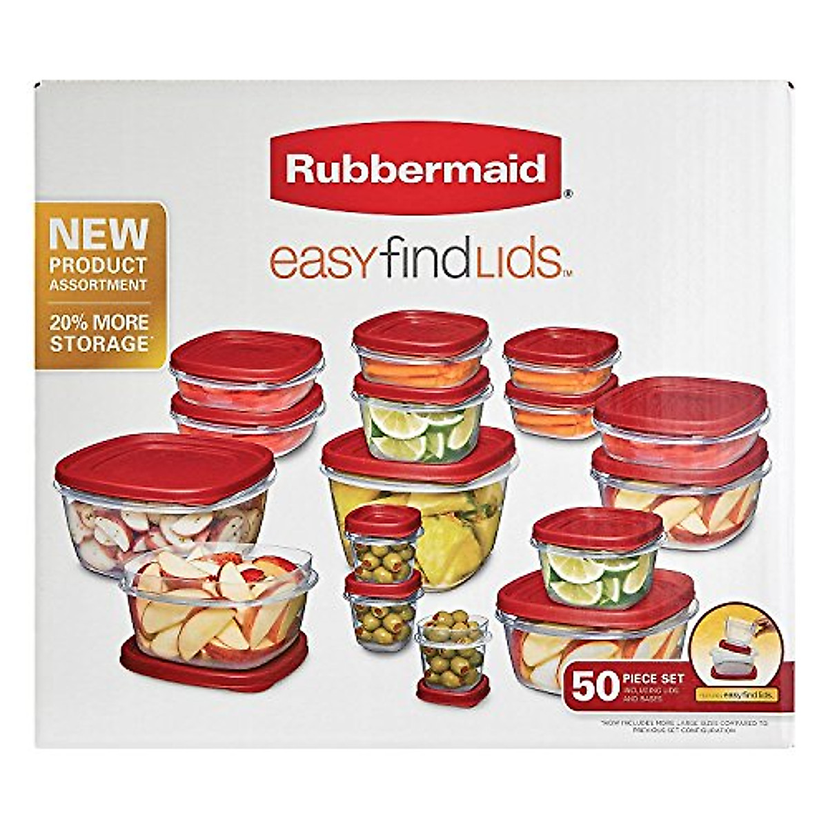 Rubbermaid Easy Find Lids Food Storage-Containers, Racer Red, 50 Piece Set