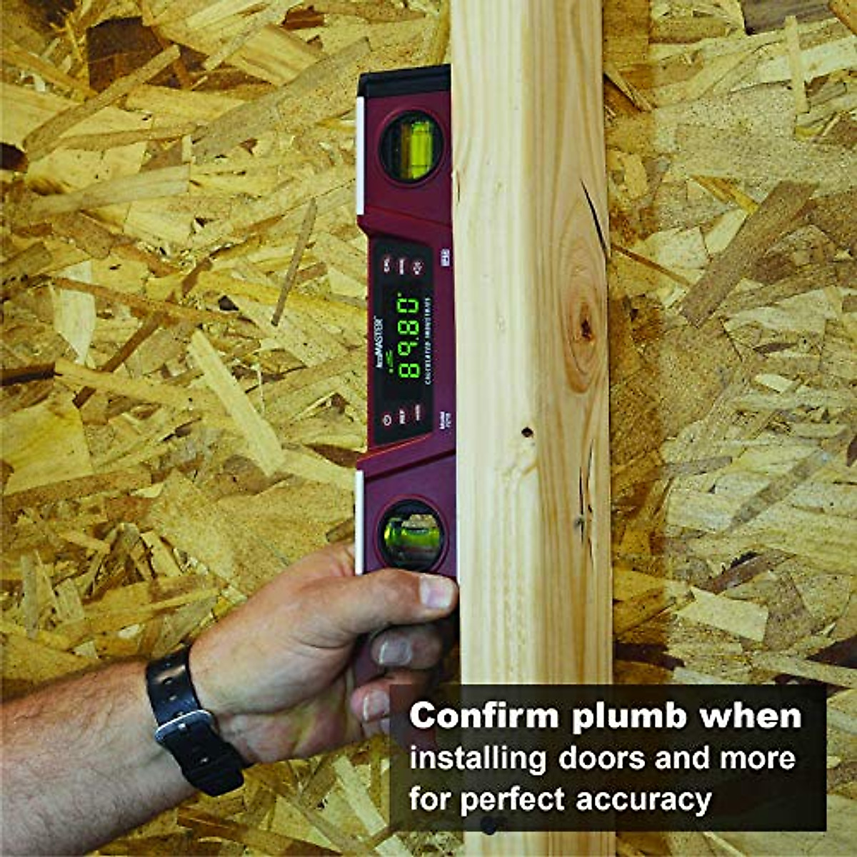 Calculated Industries 7210 AccuMASTER PRO Digital Torpedo Level and Protractor | 10” Inch | Neodymium Magnets | Bright LED Display | IP54 Dust/Water Resistant, Red