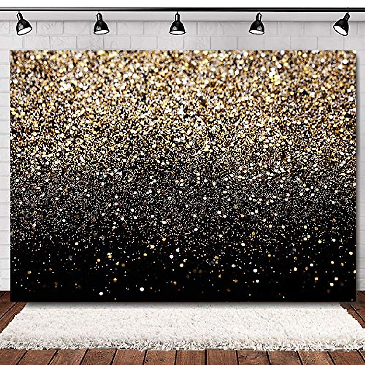 WOLADA 7x5FT Gold Backdrop Glitter Backdrop Gold Spots Bokeh Backdrop Black and Gold Backdrop Wedding Backdrop Gold Backdrop for Parties Vinyl Photography Backdrop 11176