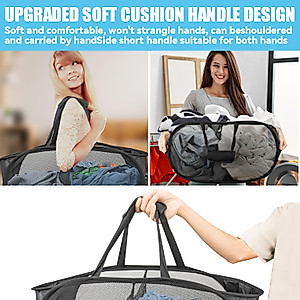 Collapsible Mesh Laundry Basket 2 Pack Pop Up Laundry Basket Mesh Foldable Laundry Basket with Soft Comfortable Handle Pad, Folding Laundry Basket Strong Durable and Excellent Breathability, Black