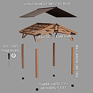 Backyard Discovery Norwood 14x12 All Cedar Wood Gazebo,Thermal Insulated Steel Roof, Durable, Supports Snow Loads and Wind Speed, Rot Resistant, Backyard, Deck, Garden, Patio