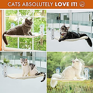 Cat Window Perch Foldable Cat Window Hammock with Steel Frame and Strong Suction Cup Mount Cat Bed Cat Hammock Window Seat for Indoor Cats White
