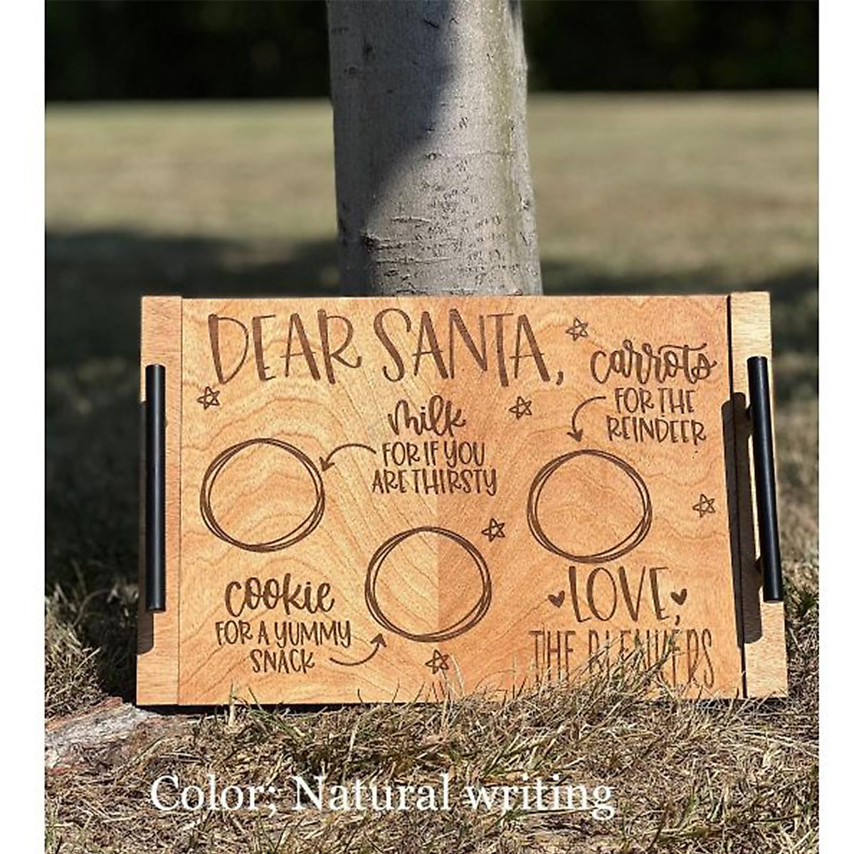 Custom Wooden Christmas Cookies and Milk for Santa Tray, Christmas Eve Treats Serving Board Platter for Reindeer, Kids Gift Snacks Bamboo Color Printed Plate mat for Santa