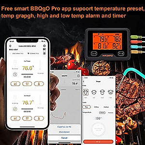 Inkbird Wi-Fi/Bluetooth Meat Thermometer IBBQ-4BW & Instant Read Thermometer IHT-1P, Digital Wireless WIFI Thermometer for Smoker Oven, Large LCD Backlight, Timer High/Low Alarm, 4 Probes Rechargeable