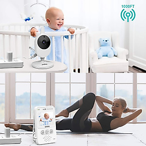 JouSecu Baby Monitor with Camera and Audio 2.4inch LCD, 2-Way Talk, Night Vision, Eco Mode, 1000ft Range, Feeding Alarm （Up to 4 Cameras）