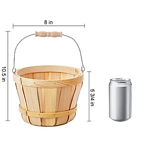 Okllen 2 Pack Round Wooden Baskets with Handle, Empty Wood Fruit Buckets, Fall Harvest Basket for Display Fruits Vegetables, Home Garden and Party Supplies, Natural Color