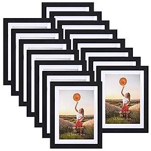 Lyeasw 5x7 Picture Frame Black Set of 15, Display Pictures 6x8 without Mat or 5x7 with Mat, Multi Photo Frames for Wall or Tabletop