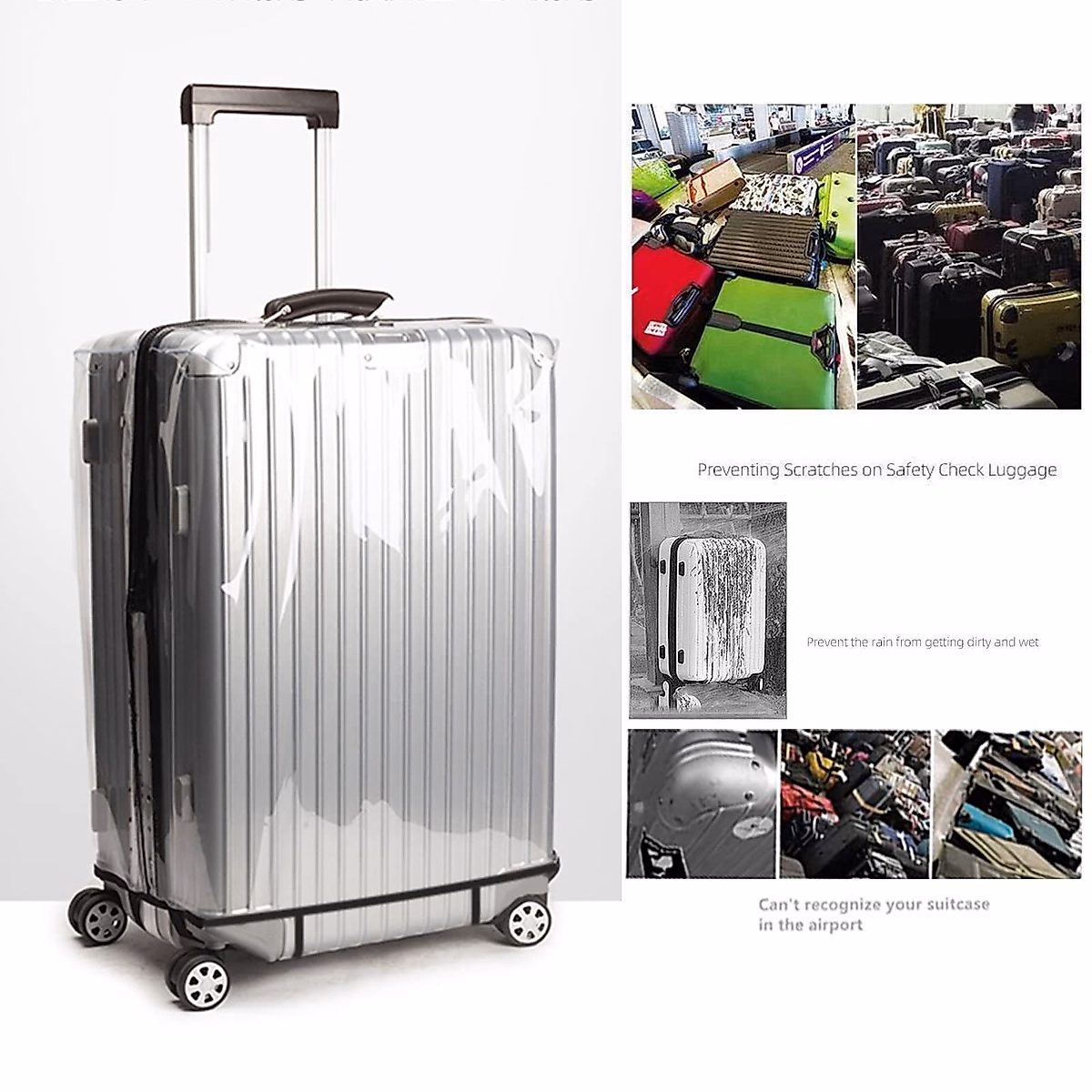 T Tersely Clear PVC Suitcase Cover Protectors 20/24/26/28/30 Inch Suitcase Covers for Luggage - Waterproof Dustproof and Anti-Scratch 20-30 Inch Luggage Cover (20inch)