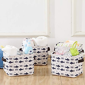 Sea Team Collapsible Square Mini Size Canvas Fabric Storage Bins Shelf Baskets Organizers for Nursery Kids Room, Set of 4 (Shark)