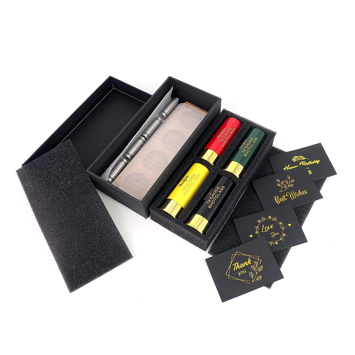 HUNTPAL 12 Gauge Shotgun Shell Shot Glass Set of 4 Multi Color Shot Glasses, Cool Funny Gift Man Cave Decoration for Men Hunter Shooter