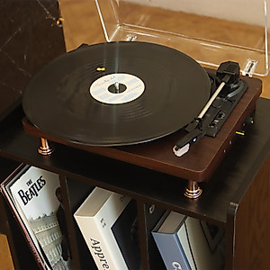 AWASEN Record Player Stand with Vinyl Storage, Turntable Stand with Record Storage, Vinyl Record Table Holds Up to 100 Albums, 3 Tier End Table for Living Room Bedroom Office Small Spaces (Black)