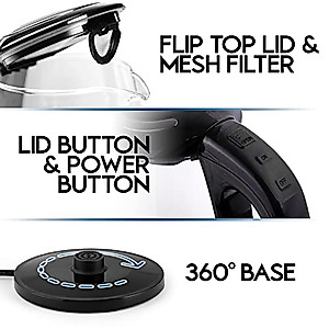 Zulay 1.7L Glass Electric Kettle with Blue LED Light - Borosilicate Glass Hot Water Kettle Electric - Electric Glass Kettle Water Boiler with Auto Shut-Off and Boil-Dry Protection