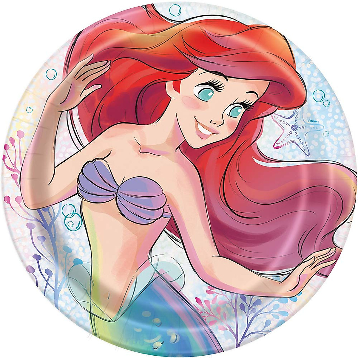Unique Multicolor Disney The Little Mermaid Round Dinner Plates (9") 8 Count - Enchanting Party Supplies for All Occasions, Perfect for Birthdays & Themed Events