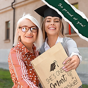 Fuutreo 200 Pcs Graduation Favor Bags Bulk Kraft Paper Treat Bags Congrats Grad Oilproof Brown Paper Bags One Smart Cookie Bags for 2024 Graduation Party Bakery Cookies Snacks Sandwiches Supplies