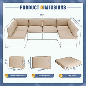 Incbruce 14 Piece Outdoor Patio Cushion Replacement, Patio Couch Cushions (6 Seat Cushion, 6 Back Cushion and 2 Corner Cushion) with Zipper for Outdoor Furniture (Brown)