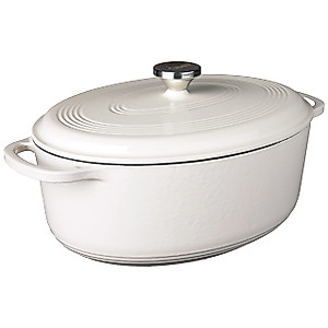 Lodge 7 Quart Enameled Cast Iron Oval Dutch Oven with Lid – Dual Handles – Oven Safe up to 500° F or on Stovetop - Use to Marinate, Cook, Bake, Refrigerate and Serve – Oyster White