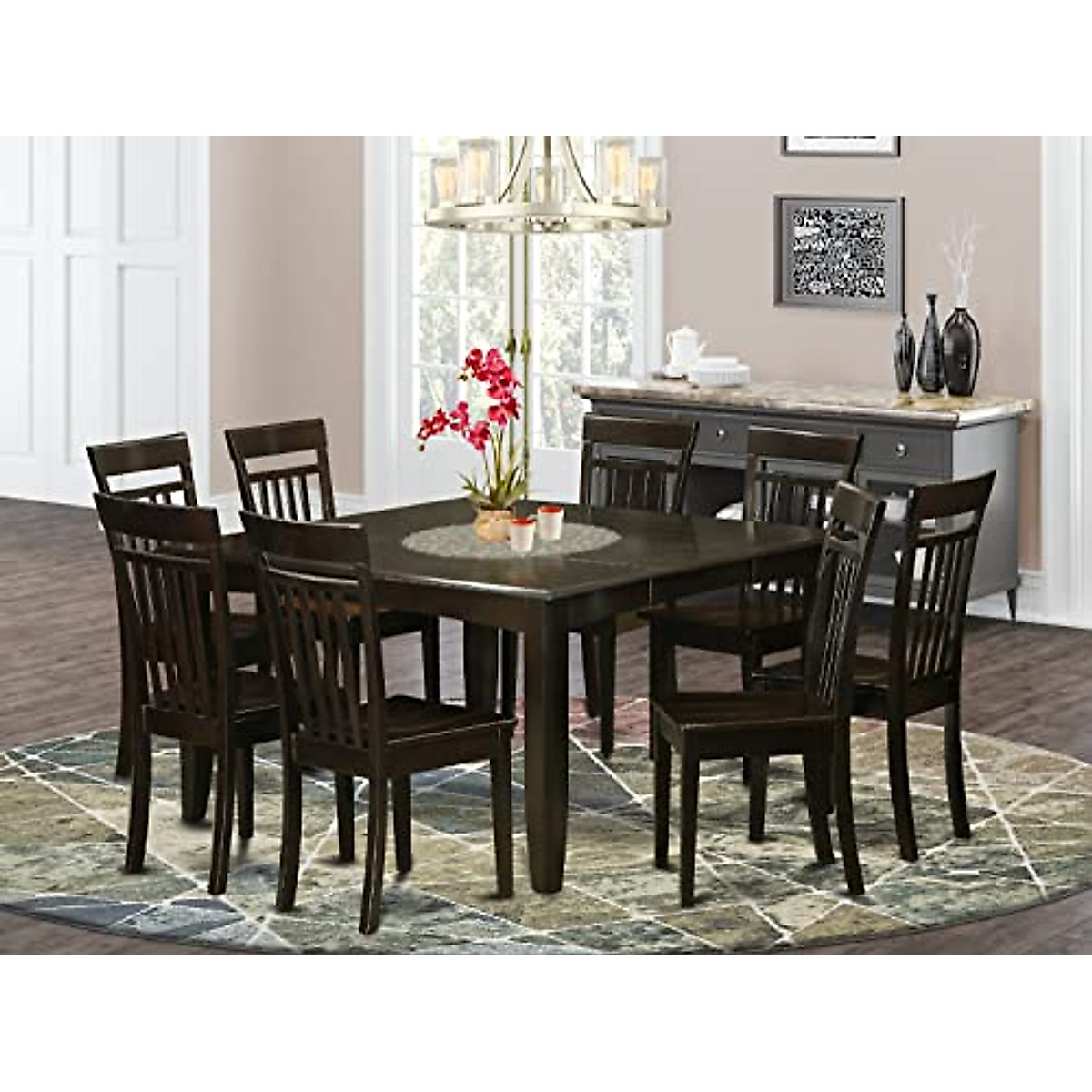 East West Furniture PFCA9-CAP-W 9 Pc Dining room set Table with Leaf and 8 Dinette Chairs, 9 Pieces