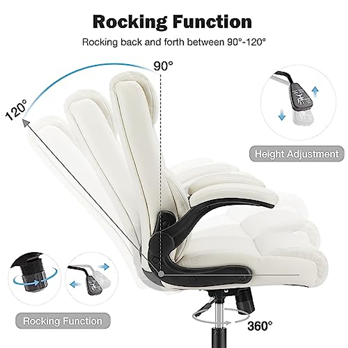 Office Chair - Ergonomic Executive Computer Desk Chair with Flip-up Armrest, Mid Back PU Leather 360° Swivel Task Chair with Lumbar Support and Wheels, Metal Base