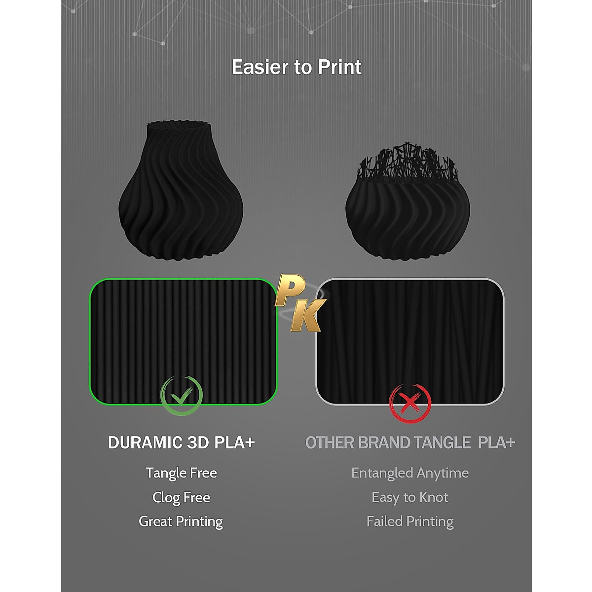 DURAMIC 3D PLA+ Filament 1.75mm 1Kg Black, PLA Plus 3D Printer Filament 1Kg Spool(2.2lbs) PLA Pro Tougher and Stronger, Dimensional Accuracy Probability +/- 0.02mm