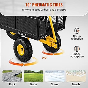 VEVOR Steel Garden Cart, Heavy Duty 500 lbs Capacity, with Removable Mesh Sides to Convert into Flatbed, Utility Metal Wagon with 180° Rotating Handle and 10 in Tires, Perfect for Garden, Farm, Yard