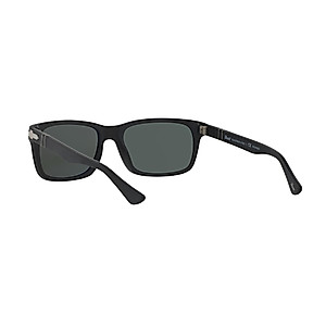Persol PO3048S Rectangular Sunglasses, Black/Green Polarized, 58 mm