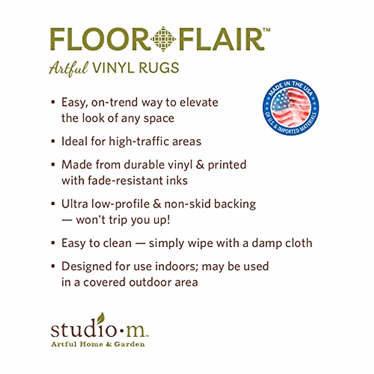 Studio M Floor Flair Broad Stripes - Cape Neutral Grey - 5 x 7 Ft Decorative Vinyl Rug - Non-Slip, Waterproof Floor Mat - Easy to Clean, Ultra Low Profile - Printed in The USA