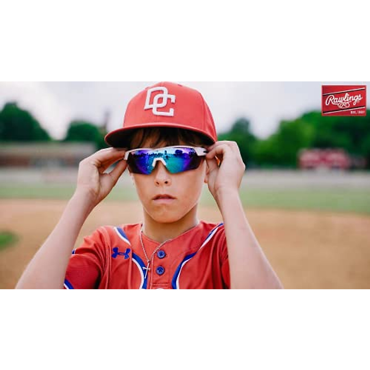 Rawlings 134 Kids Sunglasses for Baseball and Youth Softball Sunglasses - 100% UV Lightweight Poly Lens with Stylish Shield Lenses (White/Blue)