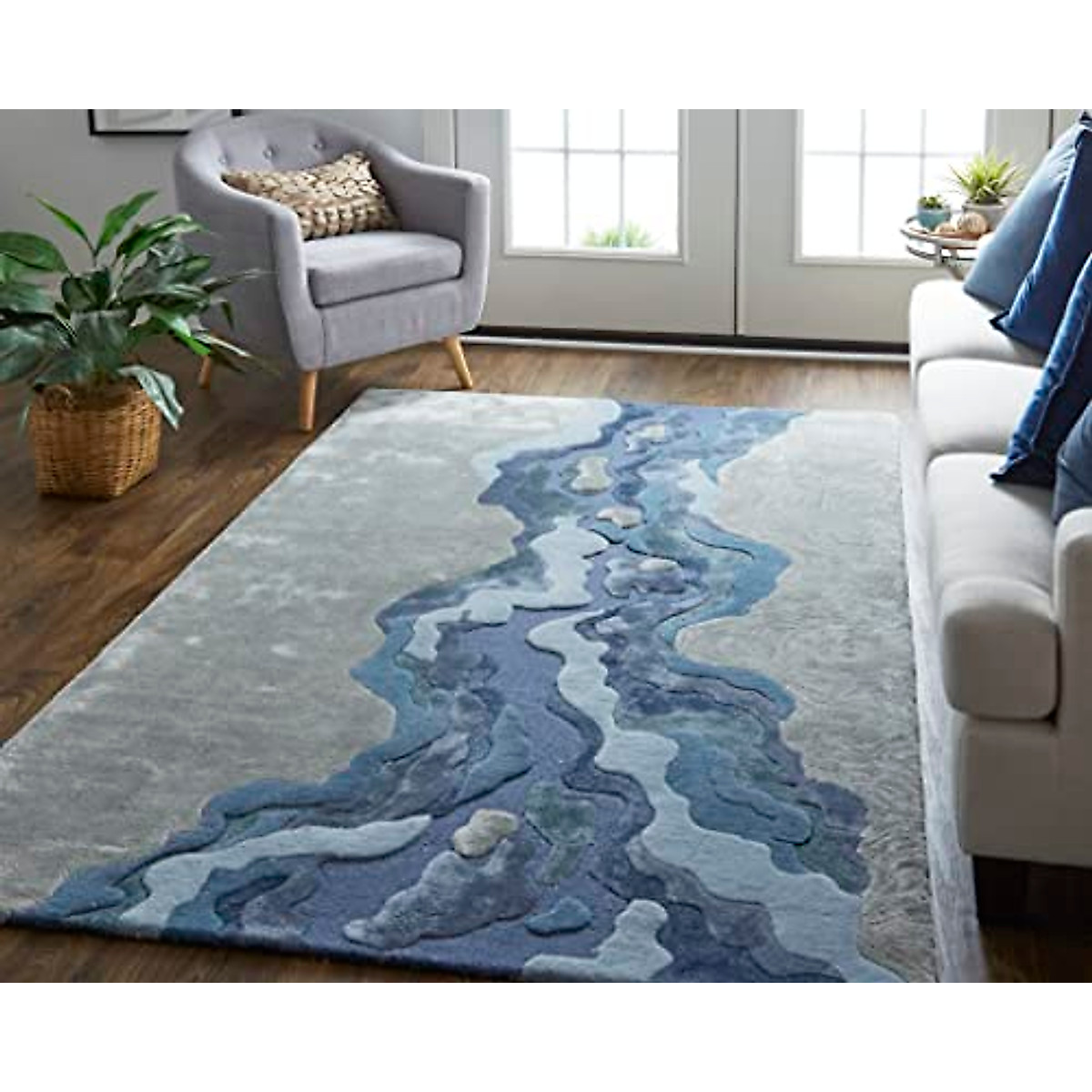 Feizy Serrano Modern Viscose Rug, Blue/Gray, 8' x 10' Area Rug