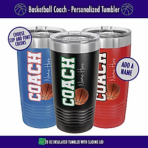 Personalized Basketball Coach Insulated Travel Tumbler – Customizable Name, Tumbler Color & Font Color – Includes Basketball Coach Gift Box - Durable, 20 oz, Stainless Steel, Double Walled