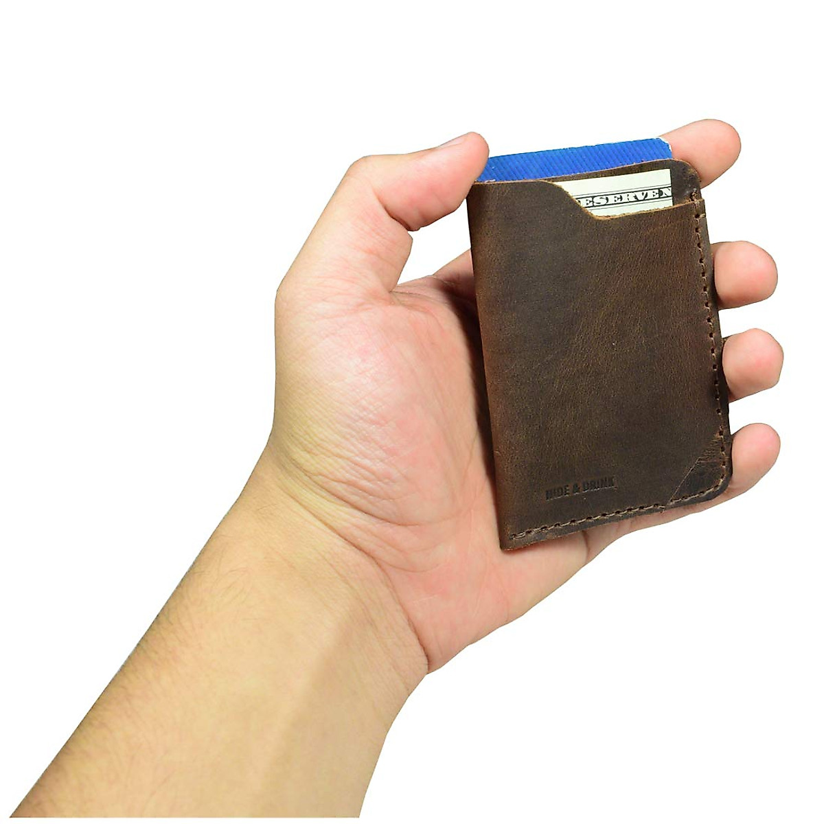 Hide & Drink, Leather Front Pocket Card Holder, Holds Up to 4 Cards Plus Folded Bills, Cash Organizer, Wallet, Handmade Includes 101 Year Warranty :: Bourbon Brown