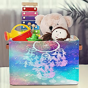 Pardick Large Collapsible Storage Bins ,Dreamcatcher Nebula Decorative Canvas Fabric Storage Boxes Organizer with Handles，Rectangular Baskets Bin for Home Shelves Closet Nursery Gifts